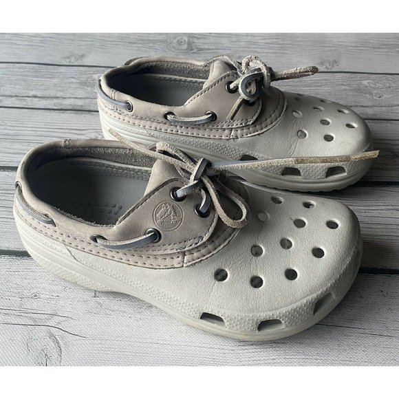 CROCS | Shoes | Crocs Leather Islander Sport Boat Shoe Sz 6 Beige ...